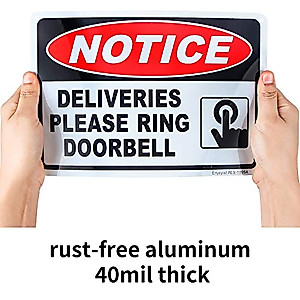 Deliveries Please Ring Doorbell Sign, 10"x 7" .04" Aluminum Reflective Sign Rust Free Aluminum-UV Protected and Weatherproof
