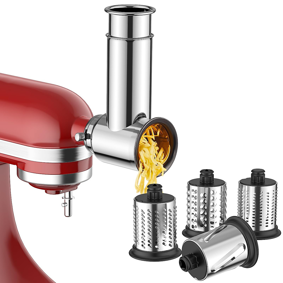 Stainless Steel Slicer Shredder Attachment for KitchenAid Stand Mixer, Cheese Grater Attachment for Kitchenaid, Salad Maker, Grinding Powder, Dishwasher Safe with 4 Blades by Innomoon