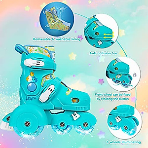 MammyGol Roller Skates for Girls Kids, 4 Size Adjustable Rainbow Quad Skates with All Light Up Wheels for Toddlers Boys Outdoor Indoor