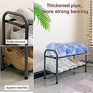 2-Tier Expandable Shoe Rack,Adjustable Shoe Shelf Storage Organizer Heavy Duty Metal Free Standing Shoe Rack for Entryway Closet Doorway (Gray)