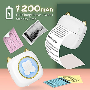 BAISHUN Thermal Mini Printer with RGB Light - Portable Wireless Pocket Bluetooth Inkless Photo Printer for iOS Android Mobile Phone, for Students, Lovers, Friends, Family,9 Rolls Thermal Paper