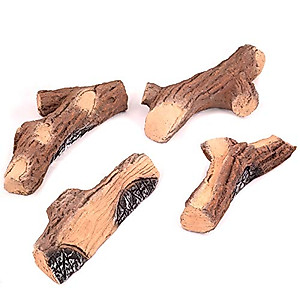 Barton Ceramic Wood Fireplace Decoration 9-Piece of Ceramic Birch Wood Fireplace Log Gas Vented Insert Realistic Logs Set