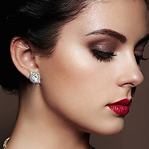 8 Pairs Rhinestone Earrings Competition Dance Earrings for Women Crystal Stud Earrings Round Diamond Earrings Halo Jewelry for Dance Competitions Stage Performance Bridal Party (Silver, 14 mm)