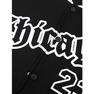 SOLY HUX Men's Varsity Jacket Letter Print Color Block Long Sleeve Baseball Jacket Bomber Coat Black and White M