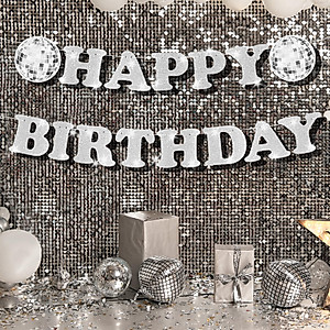 Disco Ball Happy Birthday Banner, Disco Birthday Party Decorations Small Happy Birthday Banner Birthday Party Supplies for 70s 80s Hippie Baby Shower