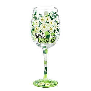 NymphFable Hand Painted Wine Glasses 15oz Rose Flower Wine Glass,Green Wine Glass Birthday Wedding Engagement Gifts for Women
