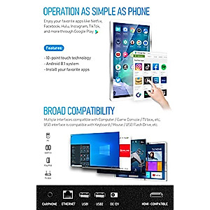 IP66 Waterproof Touch Screen Mirror TV for Bathroom Shower With Swivel Bracket For Wall Mount, Support 360° Rotation 500 nits High Brightness Full HD 1080P LED Built-in Android OS WiFi/LAN/USB/BT/HDMI