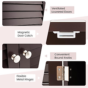 LOKO Bathroom Medicine Cabinet, Storage Cabinet with Double Louvered Doors, Wall Mounted Cabinet with Open Shelf & Towel Bar, Over The Toilet Space Saver Cabinet for Living Room Kitchen (Espresso)