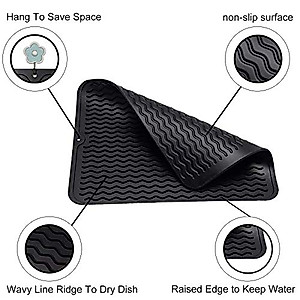 Dish Drying Mat - Silicone Drying Mat Kitchen Drying Mat Dishwasher Safety For Kitchen Counter Or Drawer Liner,Easy Clean And Heat Resistant 16X12 Inch(1Piece,Black)