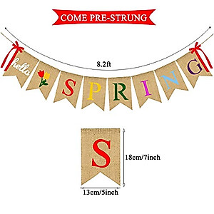 JOZON Hello Spring Burlap Banner Jute Spring Bunting Banner Garland Flower Spring Decorations for Indoor Outdoor Party Mantel Fireplace Wall Decor