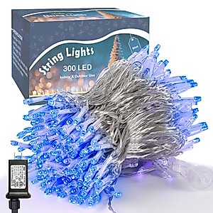 LJLNION 300 LED String Lights Outdoor Indoor, Extra Long 98.5FT Super Bright Christmas Lights, 8 Lighting Modes, Plug in Waterproof Fairy Lights for Holiday Wedding Party Bedroom Decorations (Blue)