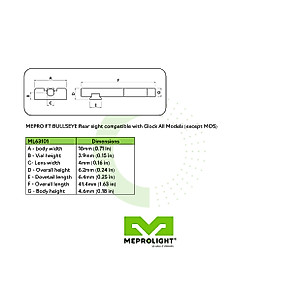 MEPRO FT Bullseye Rear, Fiber Optic and tritium Micro Micro red dot Night Sight Compatible with Glock 17 Glock 43x and More (Except MOS),Green