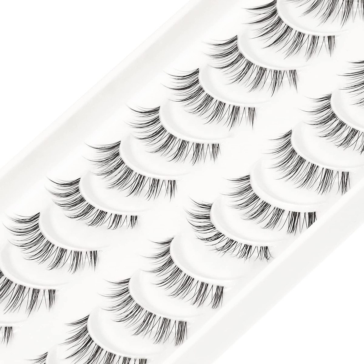 Lashes Natural Look 10mm with Thin Clear Band 10 Pairs Asian Korean Japanese Style Natural Looking Fake Strip Lashes for Small Face Eyes by EMEDA(806)