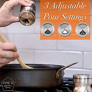 HOME EC Glass Salt and Pepper Shakers Set with Adjustable Pour Holes - Stainless Steel Salt Shaker and Pepper Shaker - Farmhouse Salt and Pepper Shaker Set for Himalayan, Kosher Sea Salts & Spices