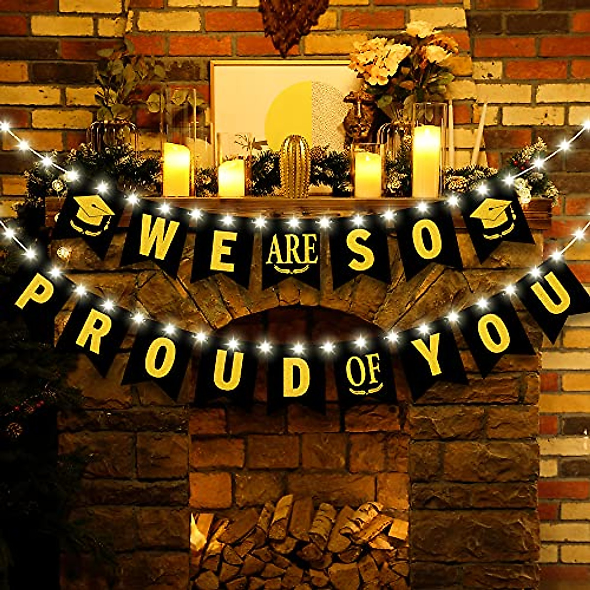 2023 Graduation Decoration, We are So Proud of You Banner with LED String Light 8 Modes, Lighting Hanging Garland Bunting Flags Sign or Grad Party