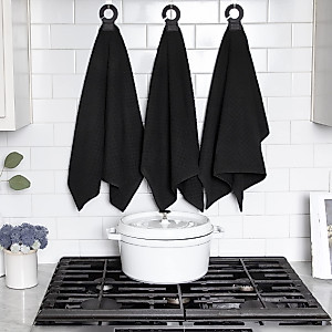 Ritz Premium Hook and Hang Towel (2-Pack), 18" x 28", Long-Lasting and Durable Rubber Hook, Highly Absorbent and Super Soft Hand Cloths for Kitchen, Bathroom, or Laundry Room, Black