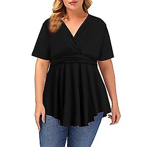 ALLEGRACE Plus Size Tunics Women Short Sleeve Summer Floral Tunic Tops for Leggings Black 3X