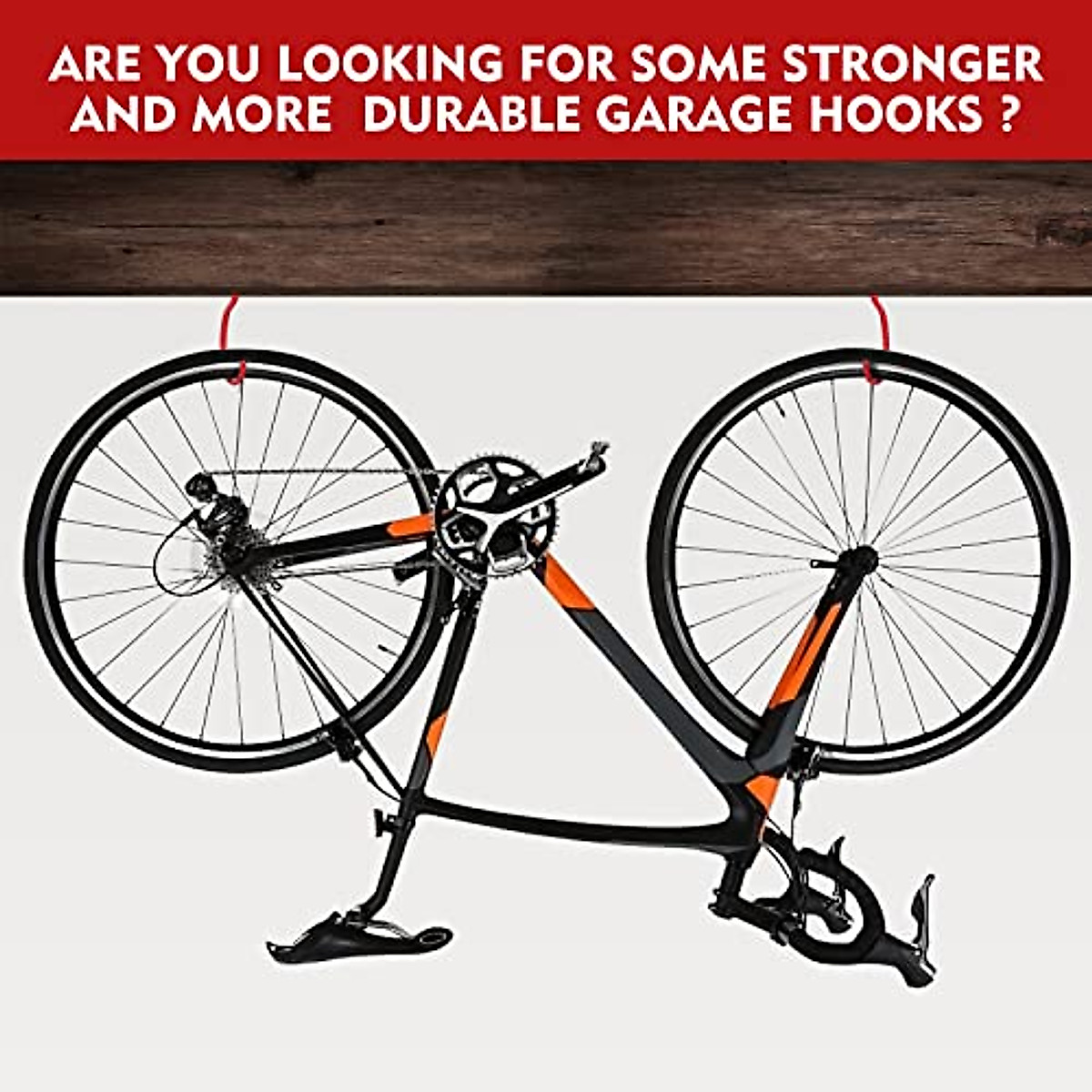 ROTHLEY Garage Hooks Heavy Duty : Bike Hooks for Garage Wall Ceiling Thickened Vinyl Coating Bike Hangers for Garage Large Screw in Storage Hooks Bicycle Hooks for Hanging in Garage (8 Pack,Red)