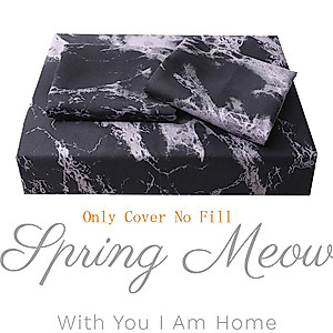 Spring Meow 2024 Upgraded Black Twin Duvet Cover, 100% Washed Duvet Cover Set, Marble Bedding, 3 Pieces with Zipper Closure, 1 Duvet Cover 68x90 inches and 2 Pillow Shams