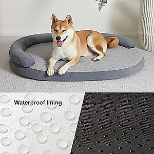 Jiupety Medium Dog Bed with Egg-Crate Foam, Waterproof Dog Bed with Half Oval Pillow, Easy to Enter and Exit, Excellent Cloth, High-gain Egg-Crate Sponge, Luxury, Waterproof, Soft and Comfy (Grey)