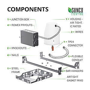 Sunco 24 Pack 4 Inch Recessed Lighting Housing Can Light New Construction Air Tight Steel Ceiling Can 120-277V Hard Wired TP24 Connector Easy Install IC Rated, UL Listed
