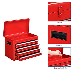 TUFFIOM 5-Drawer Rolling Tool Chest, Tool Storage Cabinet w/Drawers, Wheels, Detachable Top & Adjustable Shelf, Mechanic Tool Organizer Box for Garage, Workshop, Warehouse & Repair Shop, Red