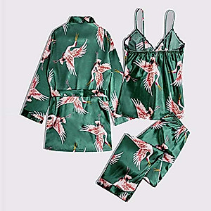 Naughty Lingerie for Women, Sexy Nightgowns Women Red Stockings Lingerie Harness Satin Silk Pajamas Nightdress Lingerie Robes Underwear Sleepwear Lengerie Plus Size Outfits (M, Green)