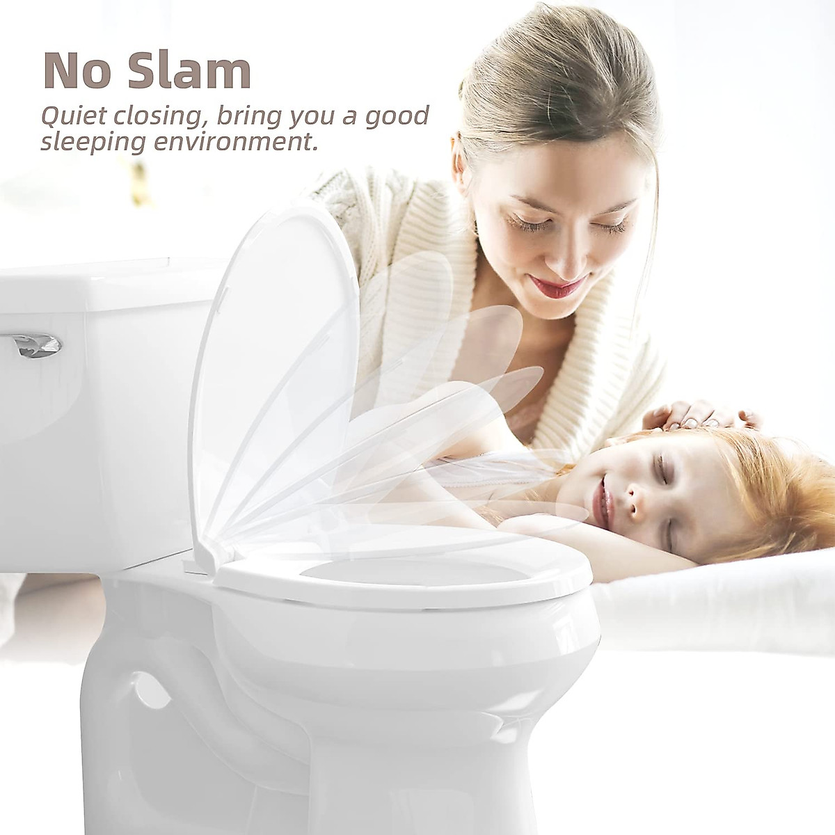 Round Toilet Seat, Slow Close Quick-Release Hinges, Heavy Duty Soft Close, Quiet-Close Lid And Seat For Standard Toilets, Easy To Install And Clean, Never Loosen, White(16.5”)