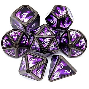 Haxtec Metal DND Dice Set Purple Black Real Scene D&D Dice for Dungeons and Dragons Gift RPG Games-Elderitch Blast