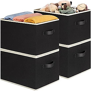 LHZK Storage Baskets for Shelves, Fabric Storage Baskets for Organizing, Foldable Closet Storage Bins, Storage Bins for Shelves with Handles, Cloth Storage Bins for Organizing, Large, Black, 4-Pack