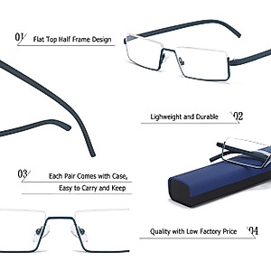 COVESATO 2 Pack Half Frame Reading Glasses for Men and Women Lightweight Computer Readers with Portable Case 3.00