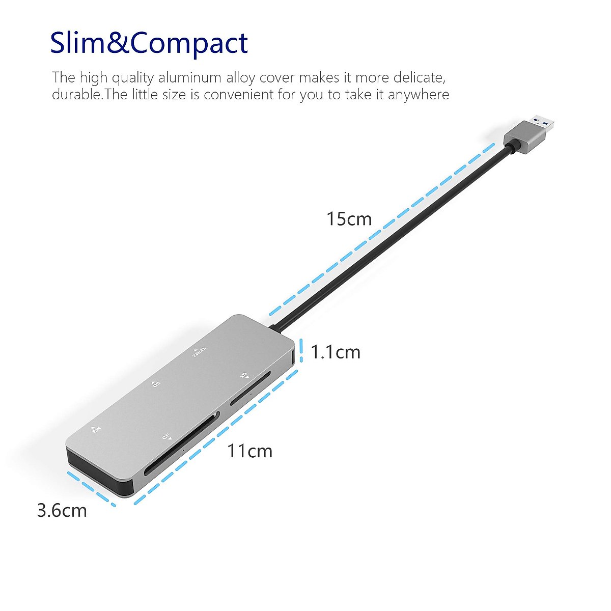 USB3.0 XD Card Reader, USB 3.0 (5Gps) High Speed TF/SD/MS/M2/XD/CF Memory Card Solt Combo Adapter, 6 in 1 Aluminum Card Reader,Compatible with Windows XP/Vista / 7/8 / 8.1/10, Mac OS, Linux