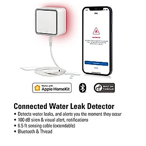 Eve Water Guard - Smart Home Water Leak Detector, 6.5 ft Sensing Cable, 100 dB Siren, (Apple HomeKit), App Notifications, Bluetooth, Thread