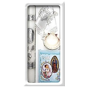 Lito Baptism Candle Set Kit for Christenings with Shell and Favors - Spanish (Blue)