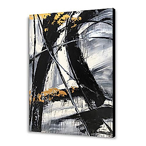 Yihui Arts Canvas Wall Art Decor Hand Painted Black and White Abstract Painting Large Art Pictures Modern Artwork for Living Room Bedroom Office Decor (24x36IN)