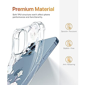 GVIEWIN for iPhone 13 Pro Case with Screen Protector & Camera Lens Protector, [10FT Military Grade Drop Protection] Clear Shockproof Slim Fit Floral Phone Case for Women Girls 6.1" (Hibiscus)