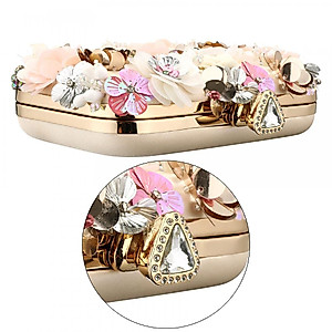 Sequins Floral Handbag Rose Nude Clutch Purses and Handbags for Women Wedding Prom Banquet Party 3D Sequins Evening Handbag (White-1)