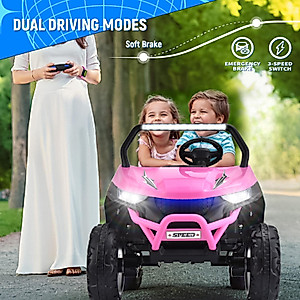Joywhale 24V 2 Seater Kids Ride on UTV Car Powerful Electric Vehicle, with 4x75W Strong Motors, Big Battery, Easy-Drag System, 2.4G Remote Control, Soft Braking, Spring Suspension, Music, BW-U20