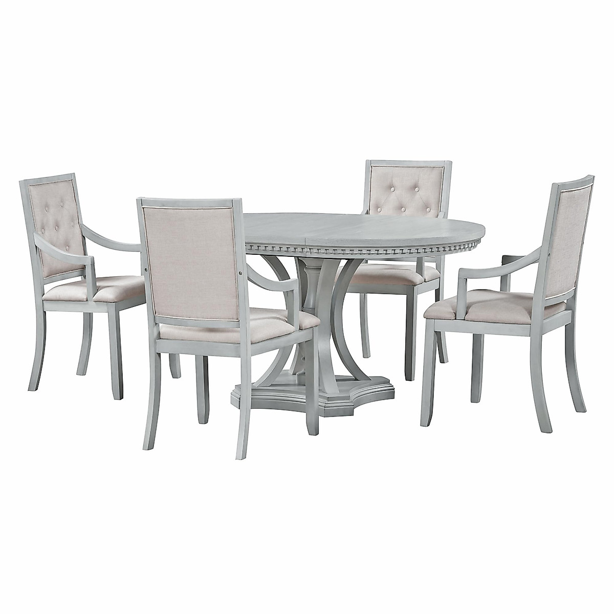 SIYSNKSI Retro 5-Piece Dining Table Set, Extendable Round Table with 4 Chairs, Solid Wood Kitchen Set for Kitchen Dining Room, Kitchen Furniture Set for 4 (Antique Gray + MDF-45)