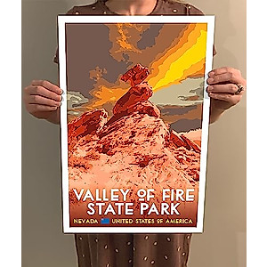 GO SEE DESIGN Valley of Fire State Park Vintage-Style Travel Poster - 8x10-12x18-18x24-24x36 / 4x6 Postcard WPA Style Art Print New Mexico USA (4x6 Inch Postcard)