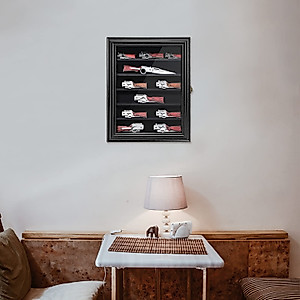 Knife Display Case 6 Rows Pocket Knife Display Case for Wall Military Folding Knife Shadow Box Cabinet for Collections with HD Toughened Glass Door,Removable 2 Grooves Shelves ,Black