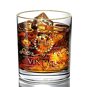 Lovinpro 1945 78th Birthday Gifts for Men/Dad/Son, Vintage Unfading 24K Gold Hand Crafted Old Fashioned Whiskey Glasses, Perfect for Gift and Home Use - 10 oz Bourbon Scotch, Party Decorations
