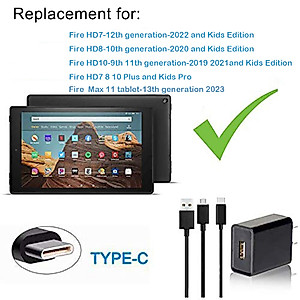 Charger Made for Fire HD7 8 10,Fire Max 11 Tablet,Fast Charging with 6.6Ft Type-C Micro USB Cable for Charging All-New Fire HD 6 7 8 10/Fire HD7 8 10Plus Tablet/Kids Pro Kids Edition/E-Reader
