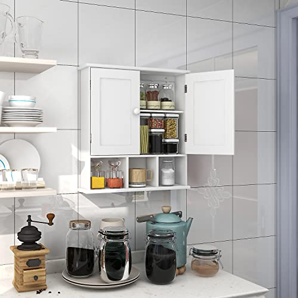 TaoHFE Bathroom Cabinet,Bathroom Wall Cabinet with 2 Door Adjustable Shelves,Over The Toilet Storage Cabinet,White Bathroom Cabinet Wall Mounted,Medicine Cabinets for Bathroom Laundry Room Kitchen