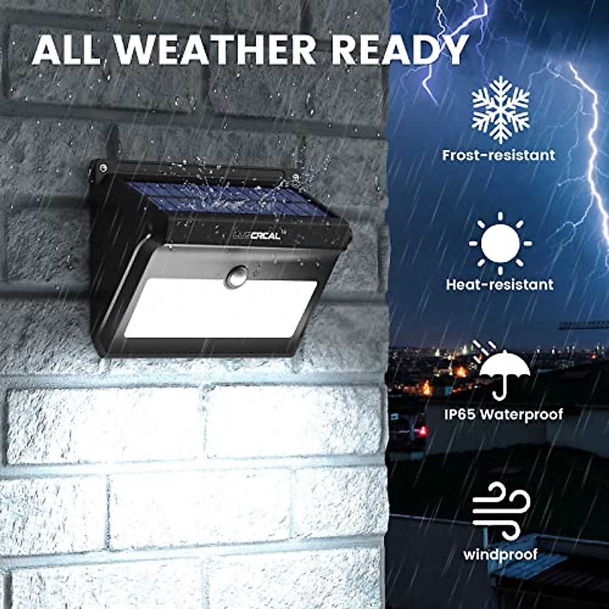 LUSCREAL Motion Sensor Solar Outdoor Lights 142 LED 2600 Lumens IP65 Waterproof Wireless Solar Security Lights for Front Door, Fence, Garage, Patio(4 Pack) Black