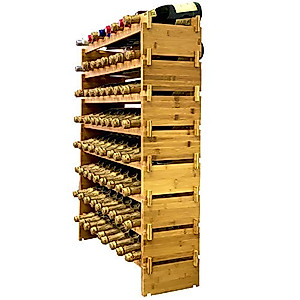 DECOMIL 72 Bottle Stackable Modular Wine Rack Wine Storage Rack Solid Bamboo Wine Holder Display Shelves, Wobble-Free (Eight-Tier, 72 Bottle Capacity)