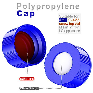 Autosampler Vials Cap,9mm Blue Polypropylene Screw-Thread Caps with PTFE Red/Silicone White Septa by Biomed Scientific