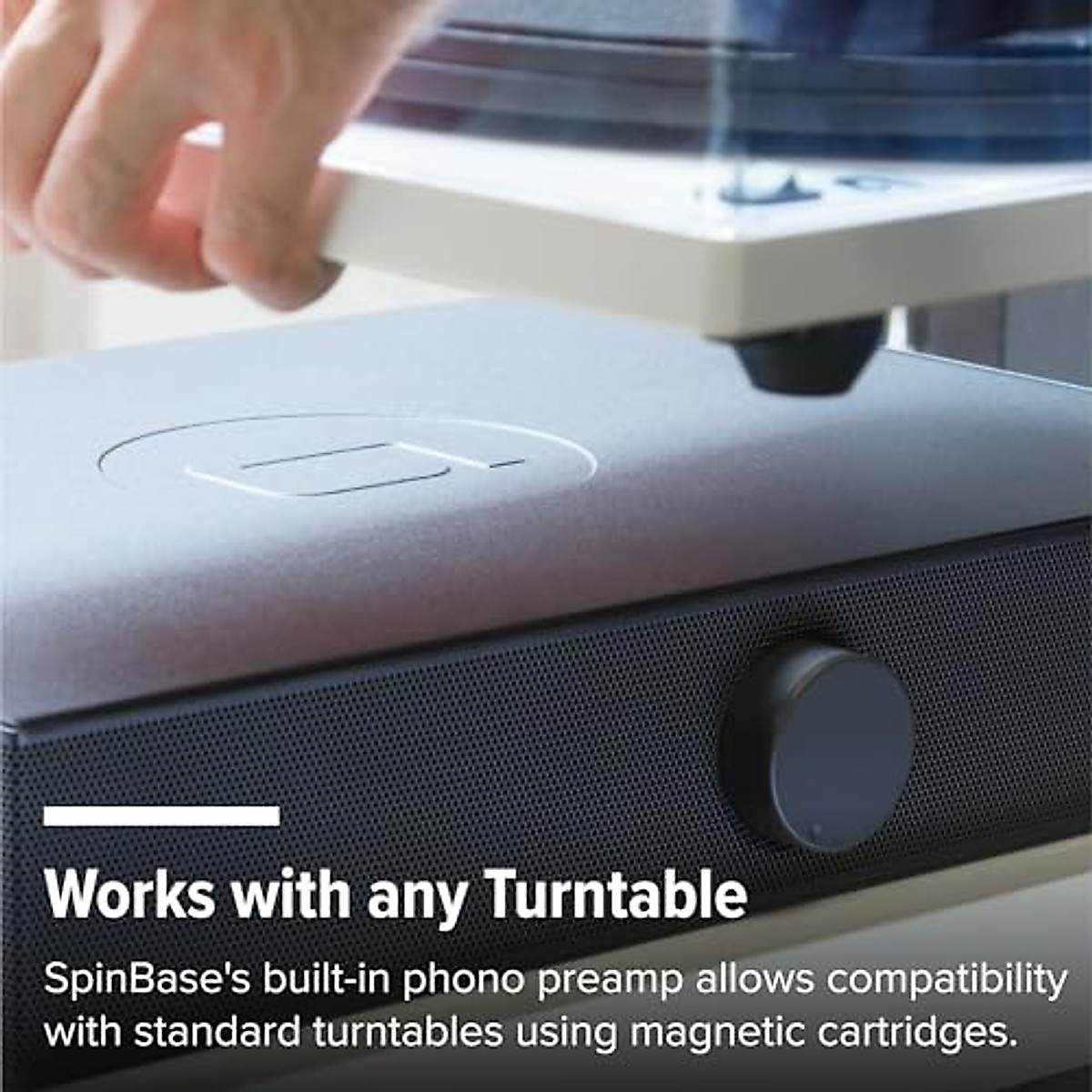 Andover Audio Spinbase Speaker System designed for Turntables; phono input, bluetooth, aux-in, Bass and Treble control, ISOGroove Anti-Feedback - (White)