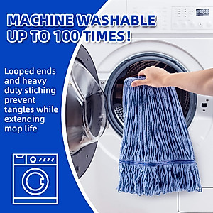 (3 Pack) Mop Head Replacement, Mop Heads Commercial ,Blue Cotton Looped End String, Wet Industrial Cleaning Vintage Mop Head Replacements Refill, Swinger Loop Mop, for Heavy Duty Mop Heads,Light Blue