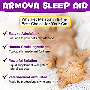ARMOYA Cat Melatonin - Melatonin for Cats - Cat Calming Treats- Cat Sedative for Grooming - Helps to Support Restful Sleep for Your Cat - Cat Sleep Aid - Anxiety Relief for Cats